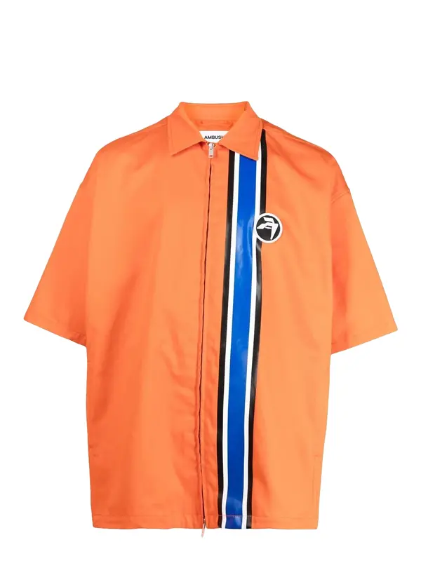 AMBUSH Striped Zipped Short-sleeve Shirt - Orange
