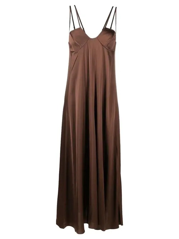 AERON U-neck Satin Maxi Dress - Brown