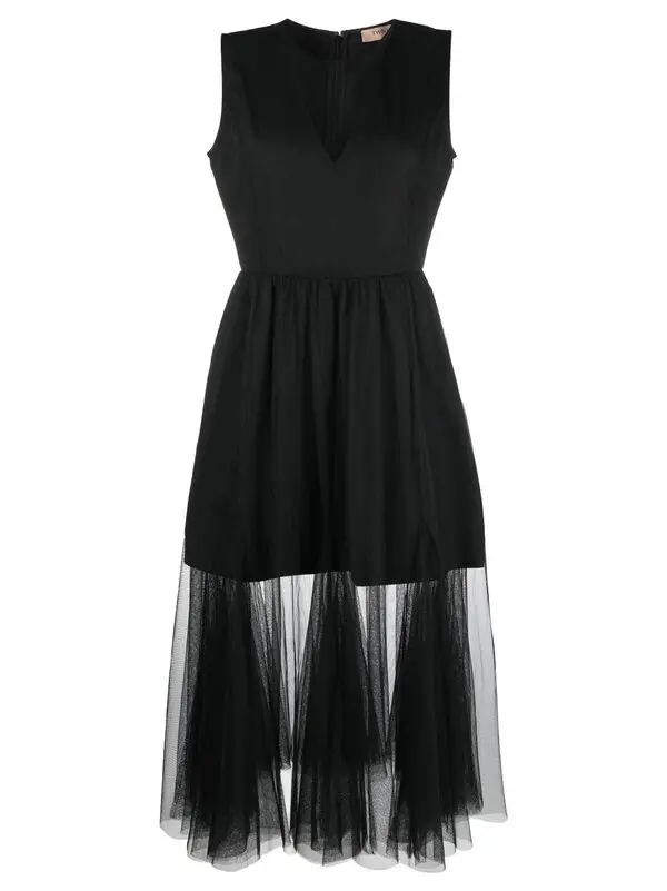 TWINSET Tulle-trim Sleeveless Midi Dress - Black