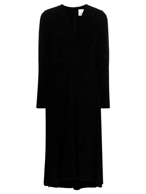 Isabel Marant Long-sleeved V-neck Midi Dress - Black