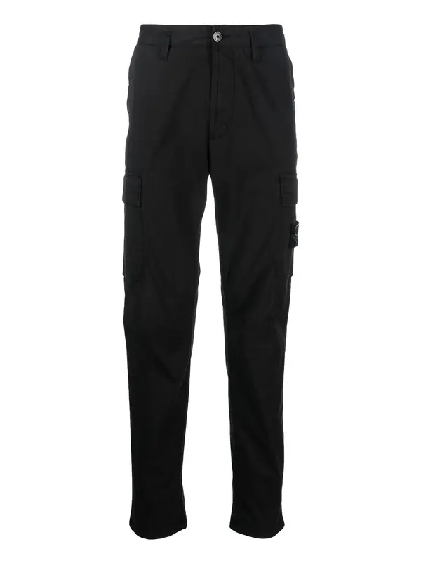 Stone Island Compass-motif Tapered Trousers - Black