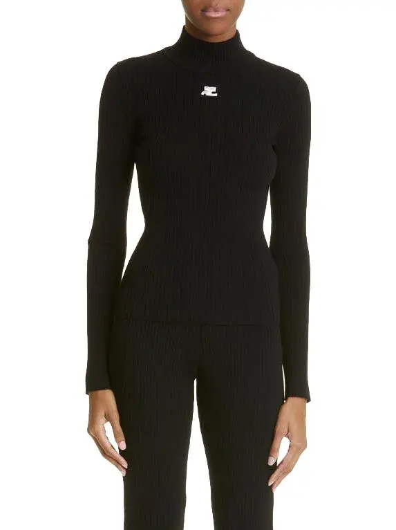 COURREGES Mock Neck Ribbed Pullover - Black