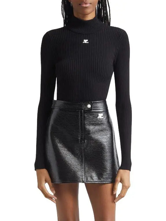 COURREGES Mock Neck Ribbed Pullover - Black