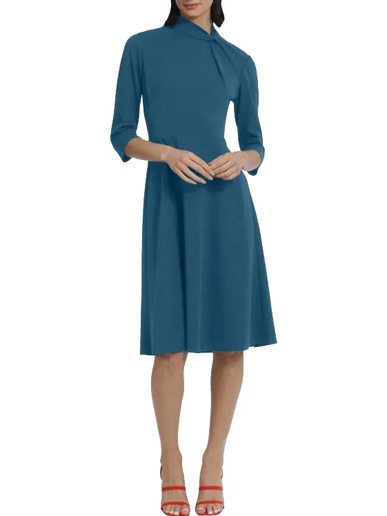 Maggy London Twist Collar Fit & Flare Dress - Deep Lagoon