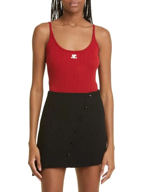 COURREGES Logo Rib Tank Top - Red