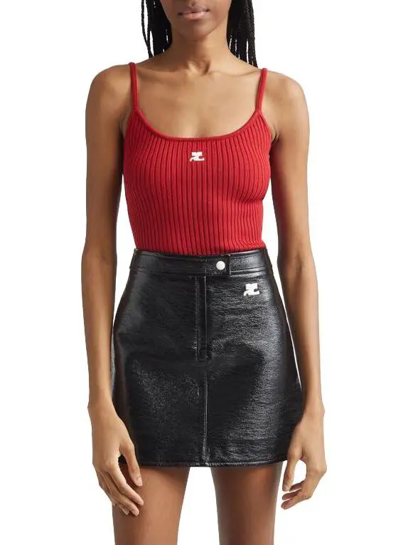 COURREGES Logo Rib Tank Top - Red