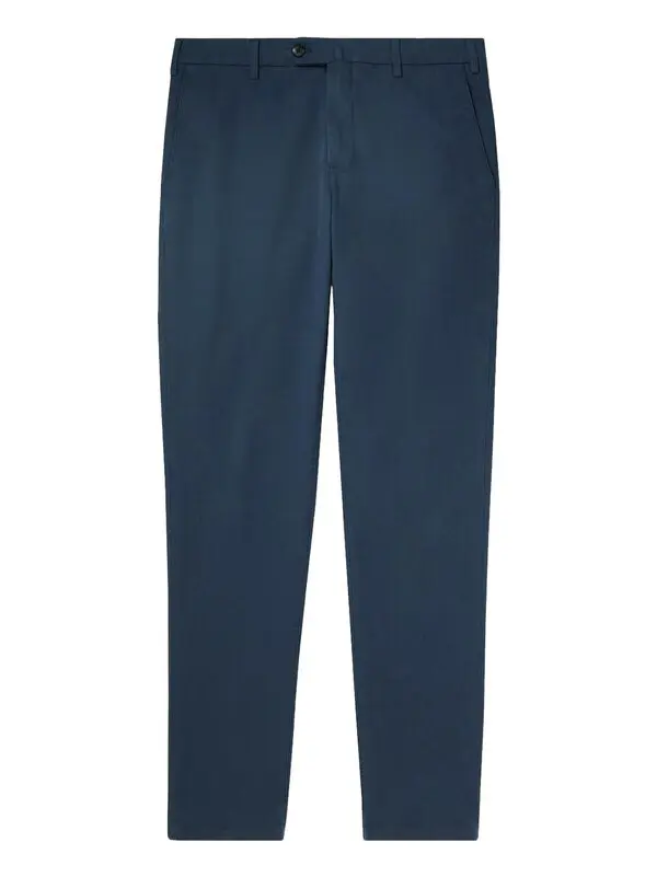 Loro Piana Pantaflat Slim-fit Pleated Stretch-cotton Trousers - Blue