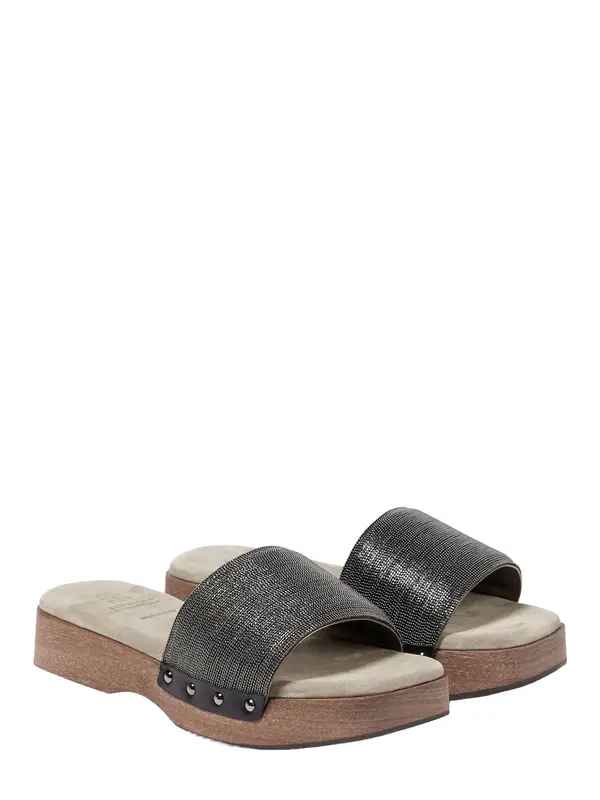 Brunello Cucinelli Embellished Clog Slides - Brown