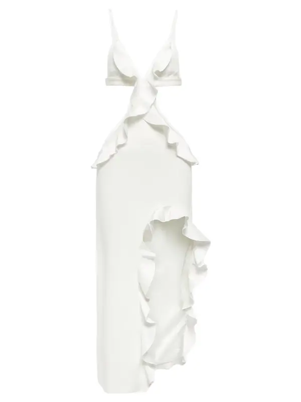 David Koma Ruffle-trimmed Asymmetrical Midi Dress - White