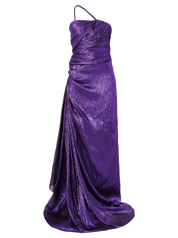 Oscar De La Renta One-shoulder Draped Silk-blend Lamé Gown - Purple