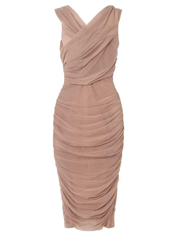 Dolce & Gabbana Ruched Stretch-tulle Midi Dress - Pink