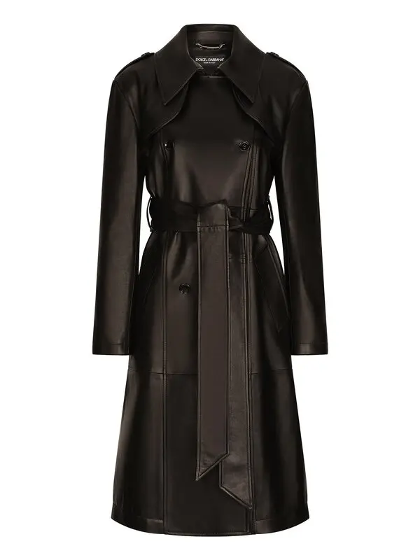 Dolce & Gabbana Belted Double-breasted Leather Coat - Black