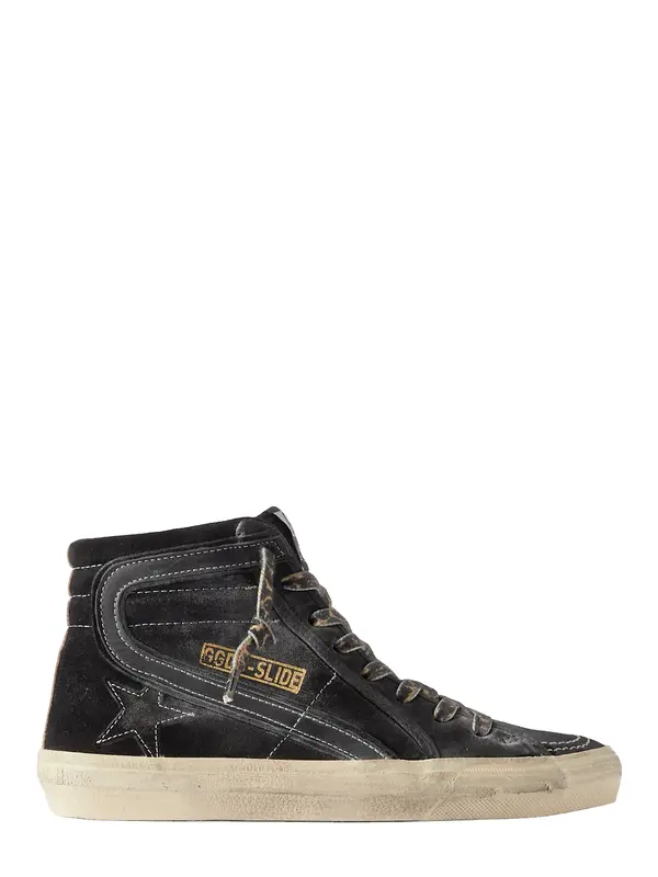 Golden Goose Slide Distressed High-top Sneakers - Black