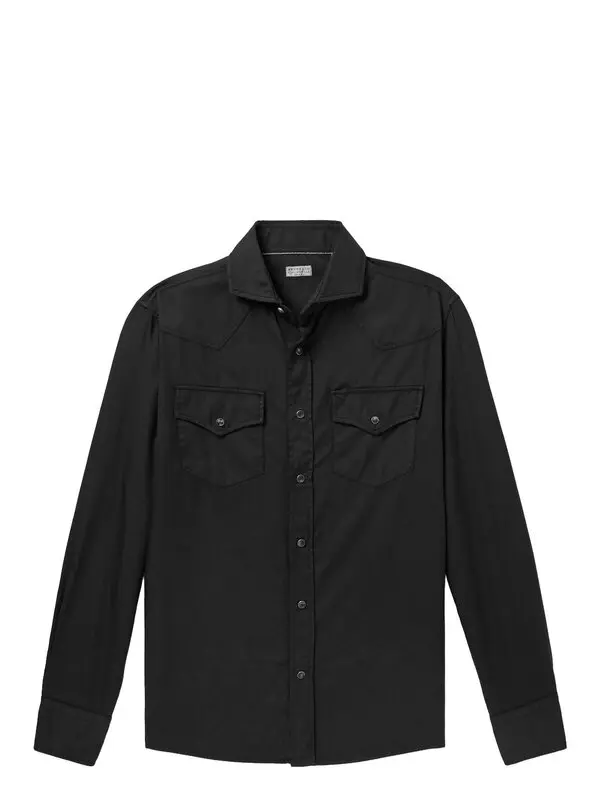 Brunello Cucinelli Brushed Cotton-twill Shirt - Black