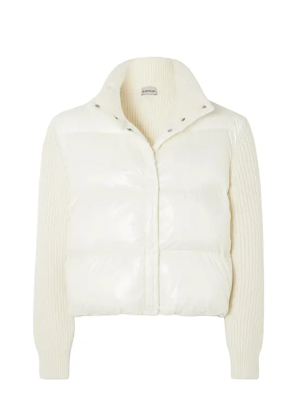 Moncler Ribbed Wool And Quilted Shell Down Hoodie - White