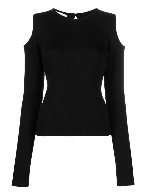 IOANA CIOLACU Fine-ribbed Cold-shoulder Top - Black
