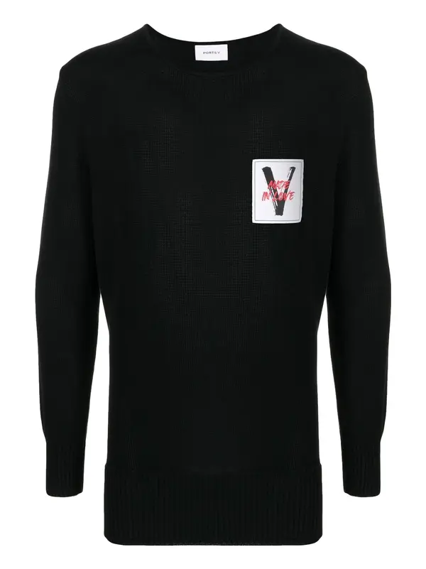 PORTS V Logo-patch Crew-neck Jumper - Black