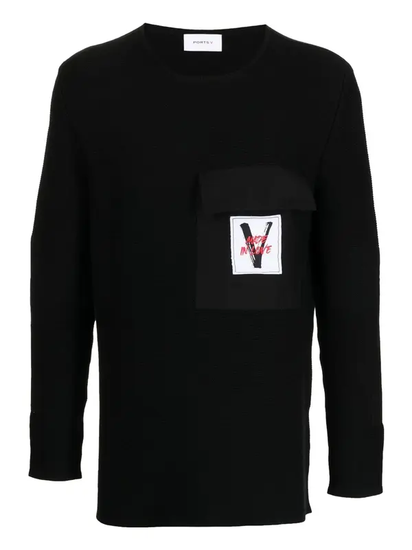PORTS V Logo-patch Crew-neck Jumper - Black