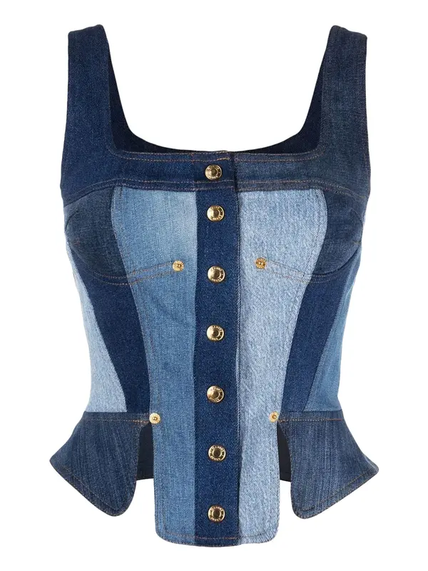 MARINE SERRE Regenerated Denim Bustier Top - Blue
