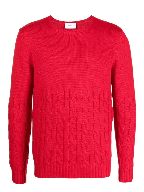 PORTS V Crew-neck Cable-knit Jumper - Red