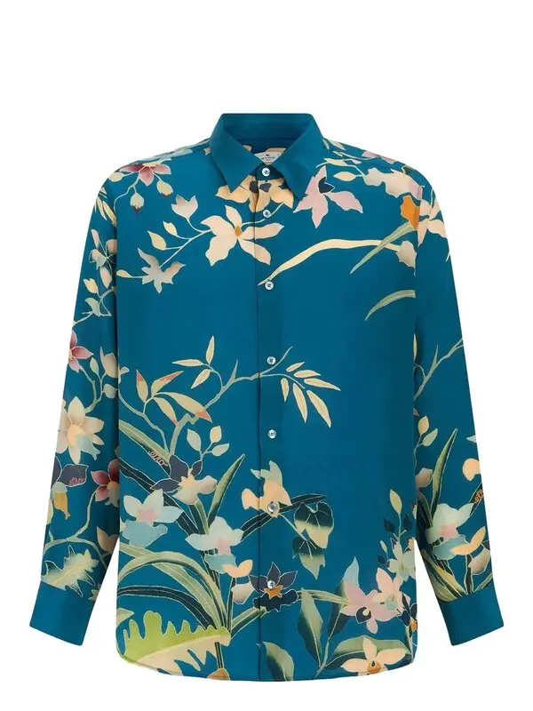 Etro Long-sleeve Floral-print Shirt - Blue