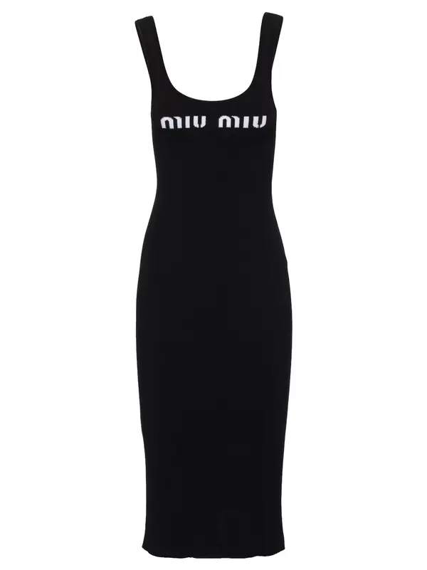Miu Miu Logo-print Open-back Dress - Black