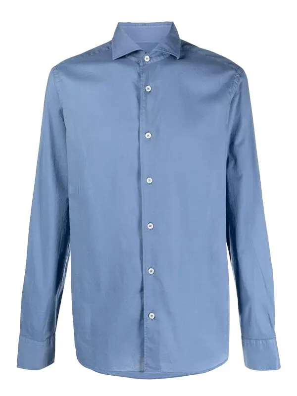 Fedeli Long-sleeve Stretch-cotton Shirt - Blue