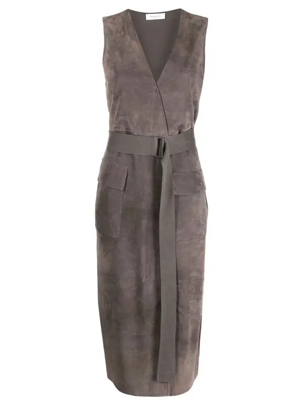 Fabiana Filippi Sleeveless Leather Midi Dress - Grey