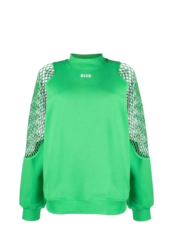 MSGM Mesh-detail Crew Neck Sweatshirt - Green