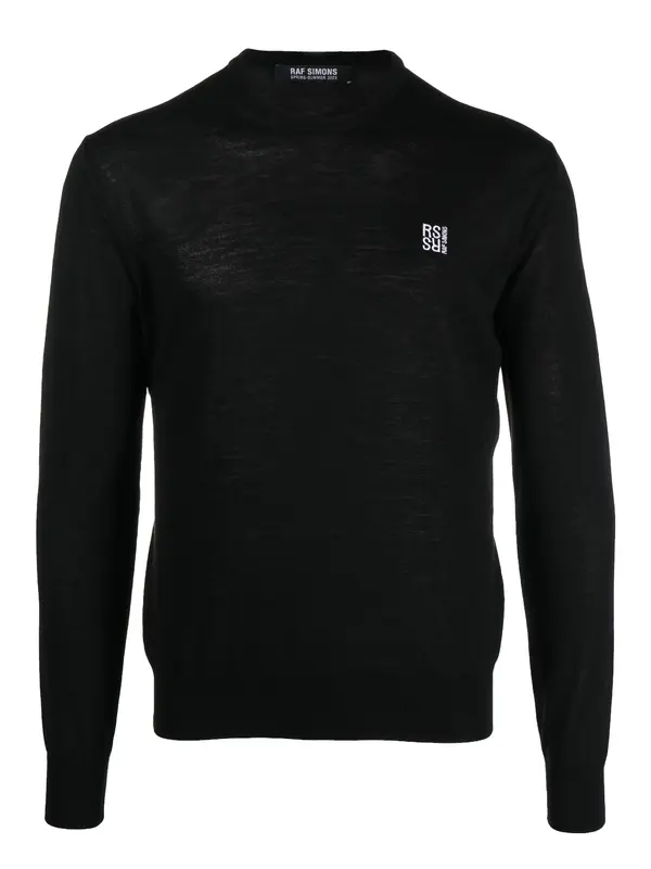 Raf Simons Logo-embroidered Merino Wool Jumper - Black