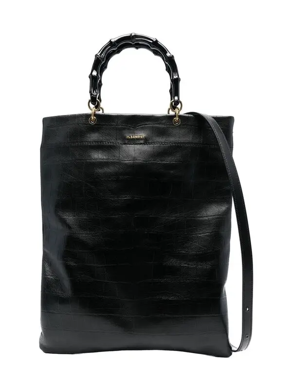 JIL SANDER Embossed Leather Tote - Black