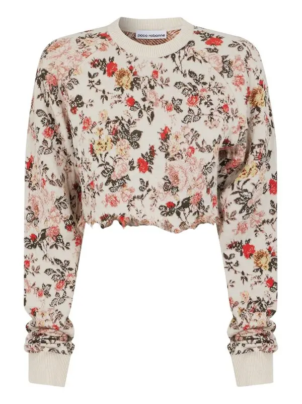Rabanne Floral-print Cropped Sweatshirt - Neutrals