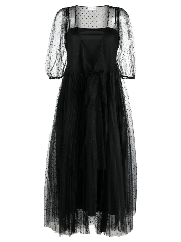 Red Valentino Short-sleeved Tulle Midi Dress - Black