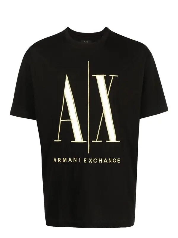Armani Exchange Logo-embroidery Cotton T-shirt - Black