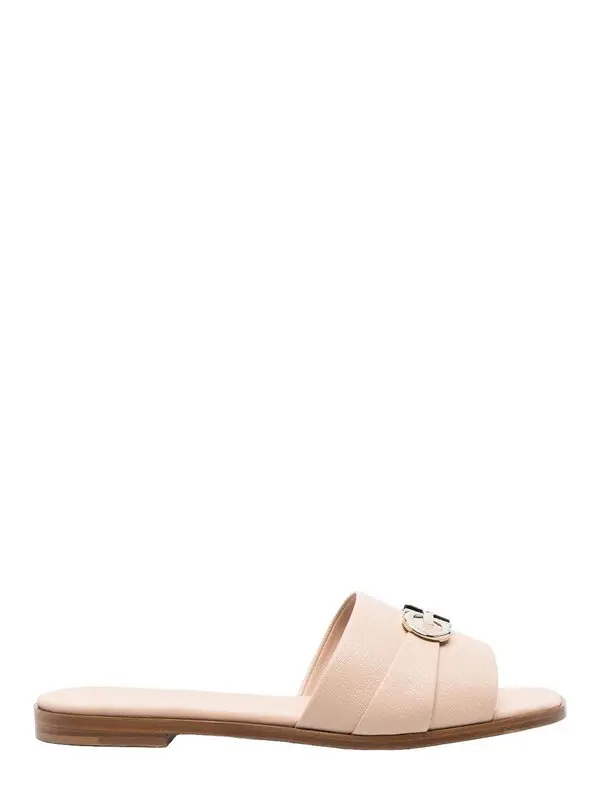 FERRAGAMO Gancini-plaque Leather Slides - Neutrals