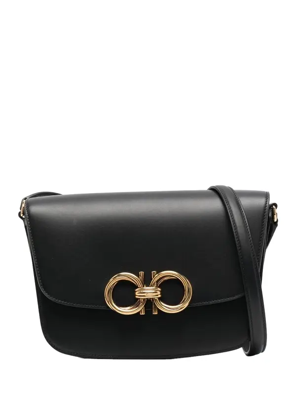FERRAGAMO Gancini Leather Shoulder Bag - Black