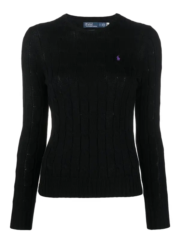 Ralph Lauren Logo-embroidered Cable-knit Sweater - Black