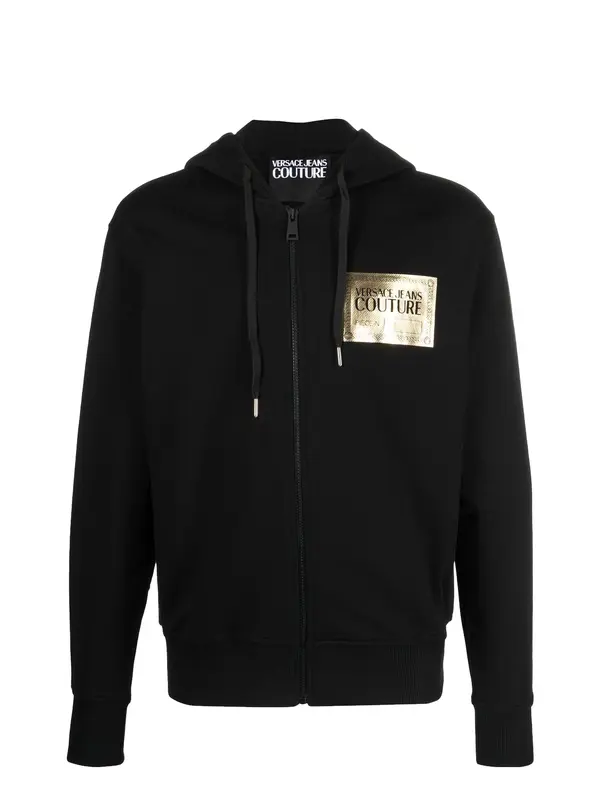 Versace Logo-print Zipped Hoodie - Black