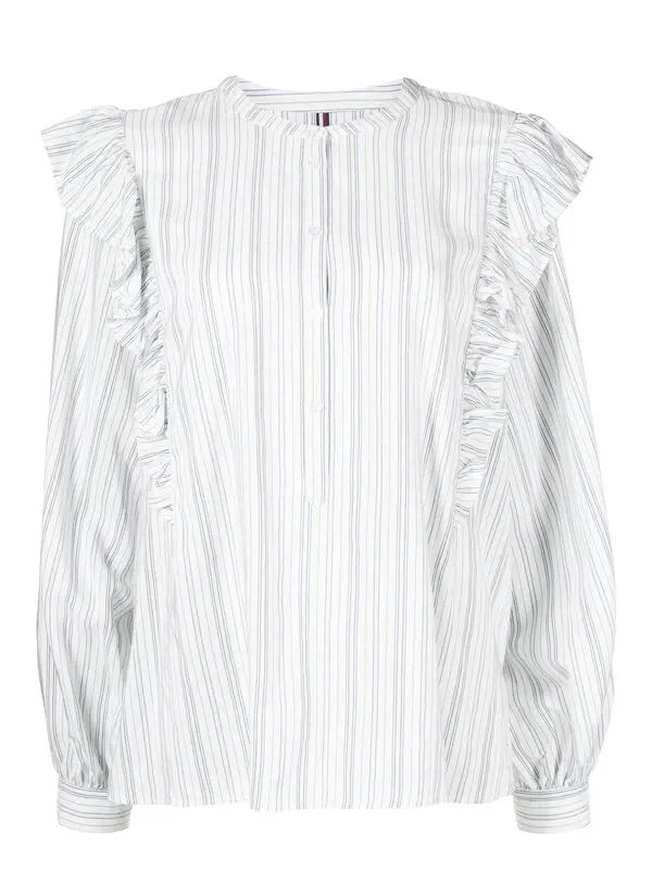 Tommy Hilfiger Striped Ruffle-trim Blouse - White