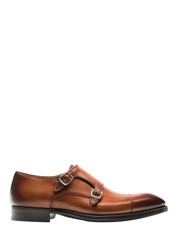 Magnanni Harris Leather Double Monk Strap Loafers - Mid Brown