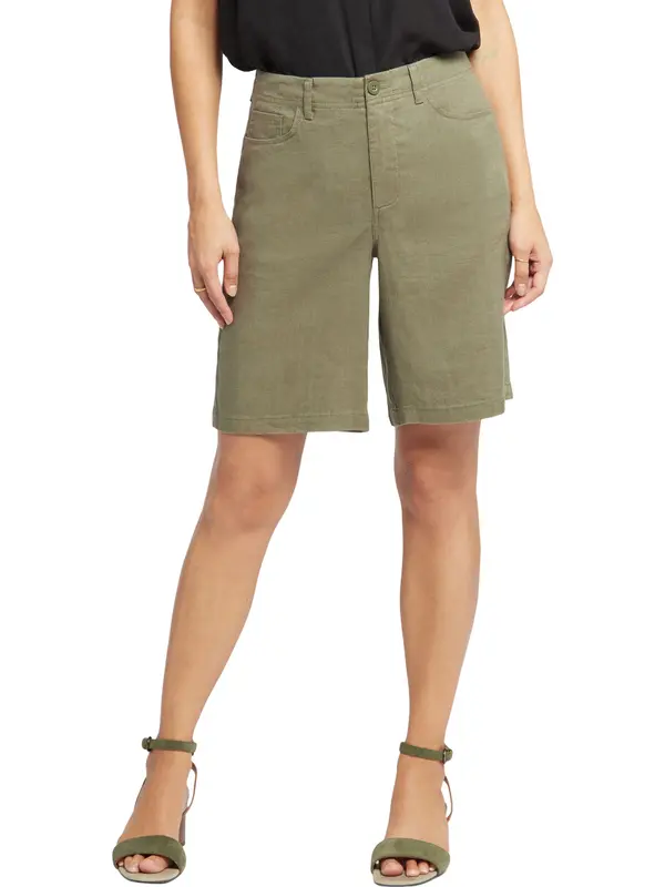 NYDJ Linen Blend Bermuda Shorts - Avocado