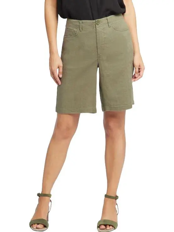 NYDJ Linen Blend Bermuda Shorts - Avocado