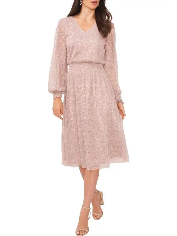 Chaus Plissé V-neck Midi Dress - Serene Mauve