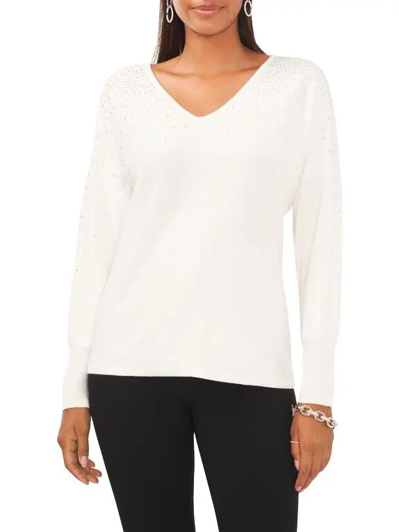 Chaus Bling V-neck Sweater - Antique White