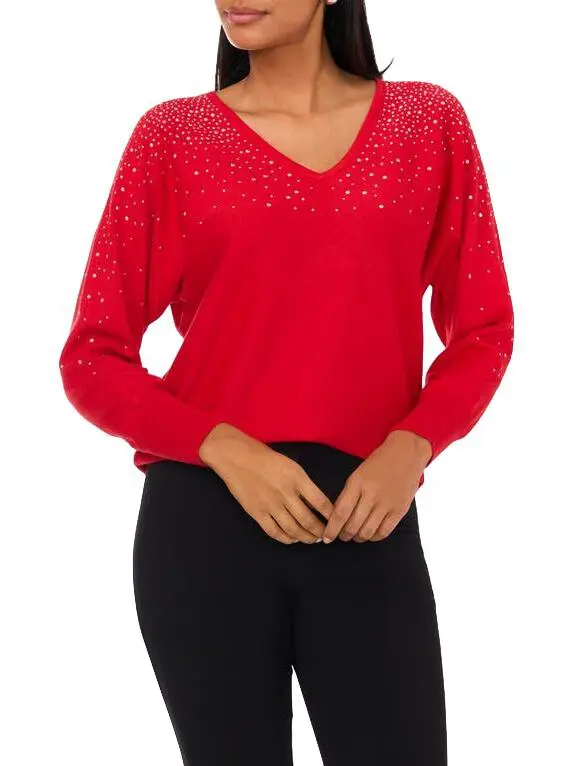 Chaus Bling V-neck Sweater - Cherry Red