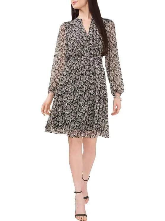 Chaus Floral Pintuck Shirtdress - Black/ivory 003