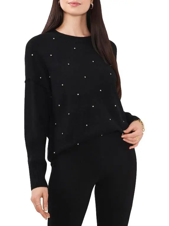 Chaus Rhinestone Crewneck Sweater - Rich Black