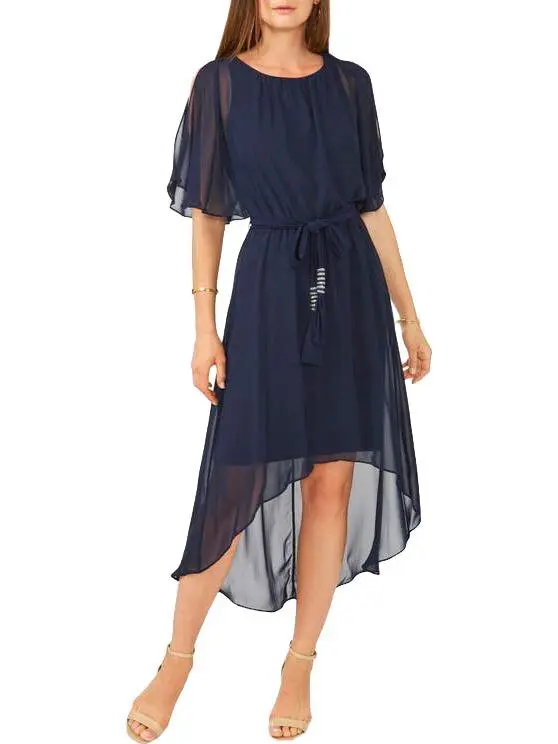Chaus Flutter Sleeve High-low Chiffon Dress - Jbs Navy 418