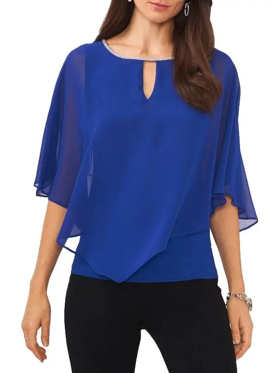 Chaus Keyhole Overlay Blouse - Goddess Blue