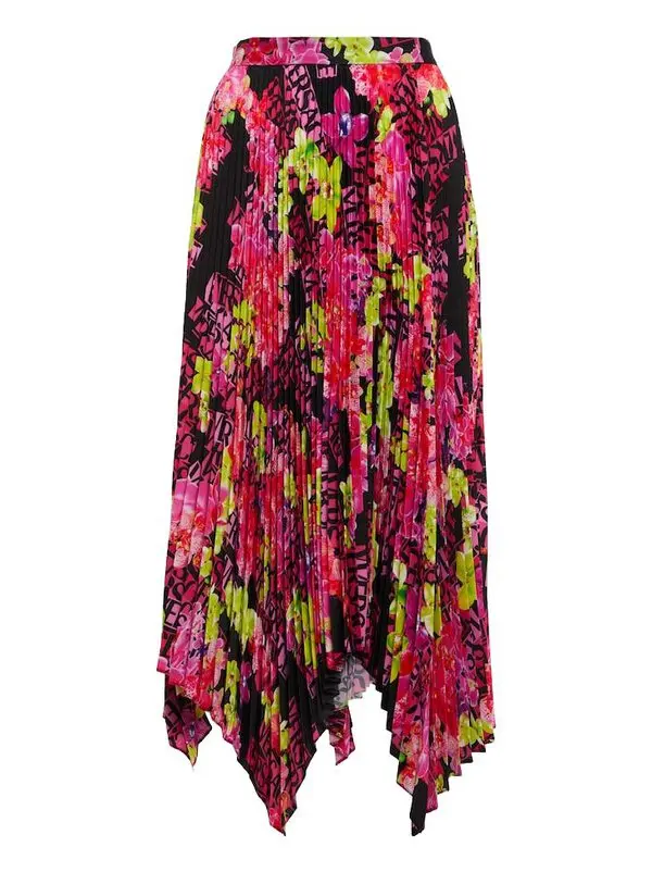 Versace Logo Orchid Pleated Midi Skirt - Multicoloured